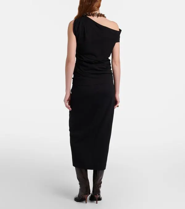 Dries Van Noten Gathered Cotton Midi Skirt