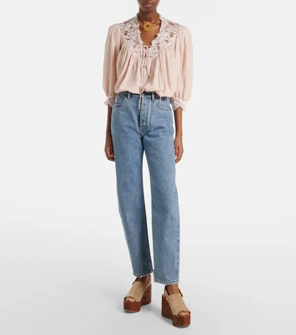 Chloé Lace-trimmed Silk Blouse
