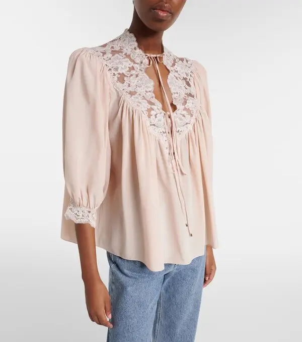 Chloé Lace-trimmed Silk Blouse