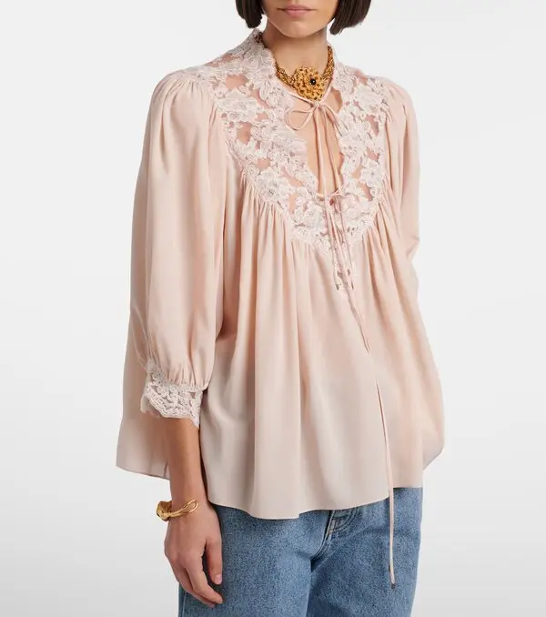 Chloé Lace-trimmed Silk Blouse