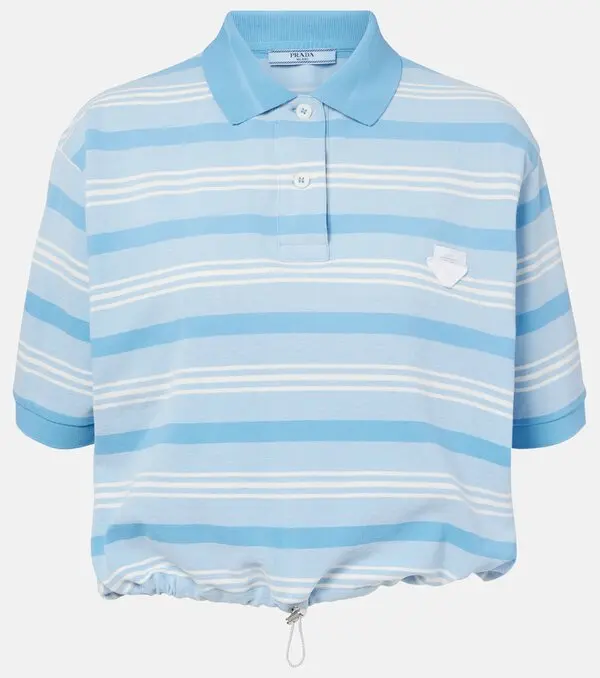 Prada Striped Cotton Pique Polo Shirt - Blue
