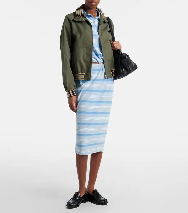 Prada Striped Cotton Pique Polo Shirt - Blue