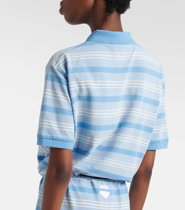 Prada Striped Cotton Pique Polo Shirt - Blue