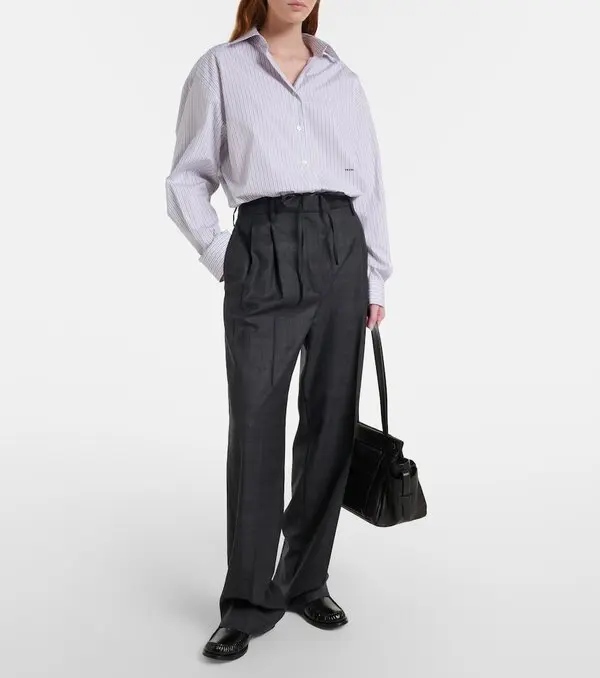 Prada Checked Wool Wide-leg Trousers