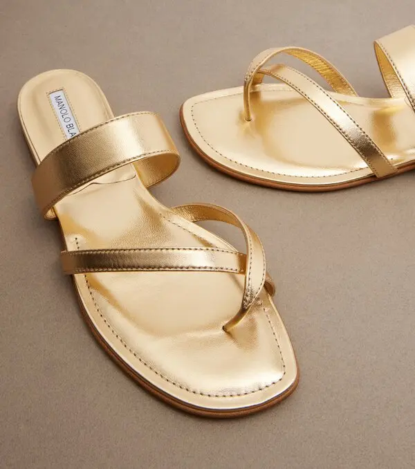 Manolo Blahnik Susa Metallic Leather Sandals