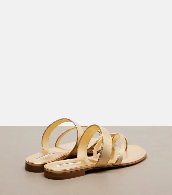 Manolo Blahnik Susa Metallic Leather Sandals