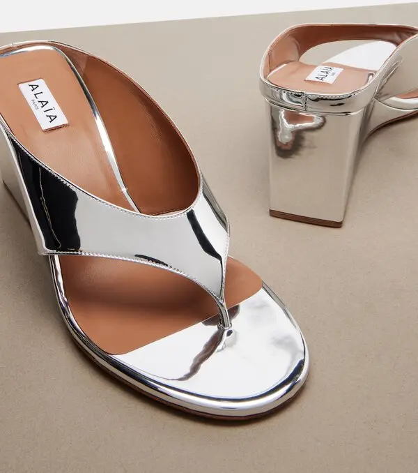 Alaïa Cube Mirrored Wedge Thong Sandals
