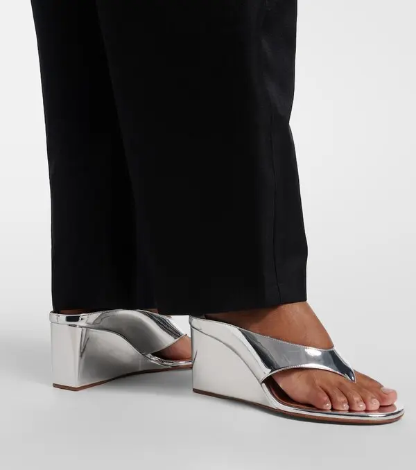 Alaïa Cube Mirrored Wedge Thong Sandals