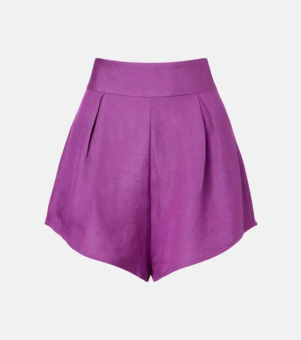 ADRIANA DEGREAS Pleated Linen-blend Shorts - Purple