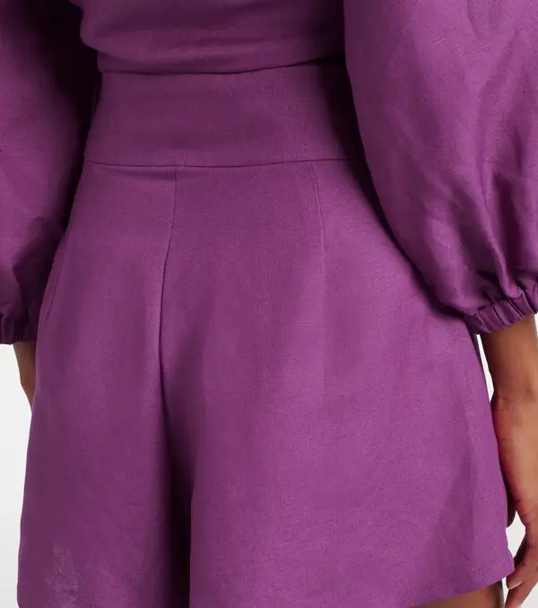 ADRIANA DEGREAS Pleated Linen-blend Shorts - Purple