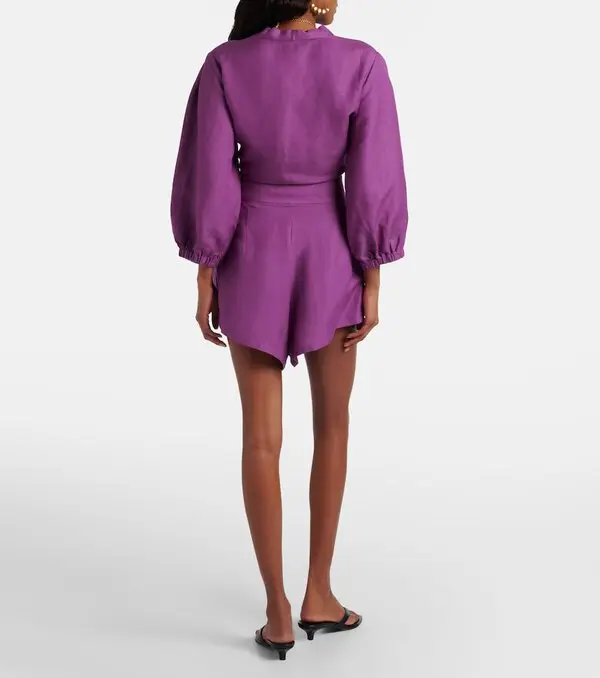 ADRIANA DEGREAS Pleated Linen-blend Shorts - Purple