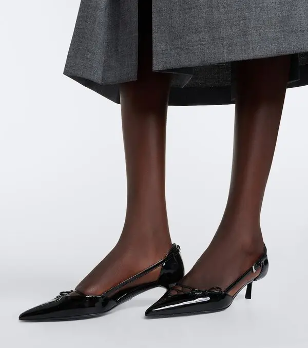 Prada Bow-detail Patent Leather Pumps - Black