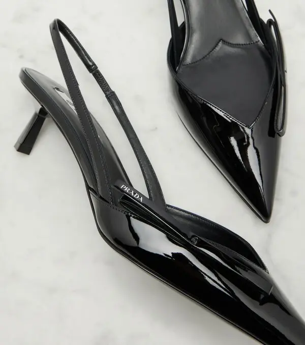 Prada Patent Leather Slingback Pumps - Black