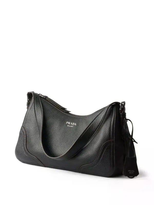 Prada Aimée Large Leather Shoulder Bag - Black