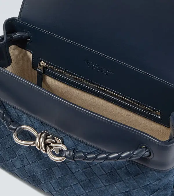 Bottega Veneta Andiamo Intrecciato Small Suede Messenger Bag