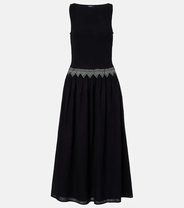 Polo Ralph Lauren Embroidered Cotton Voile Midi Dress - Black