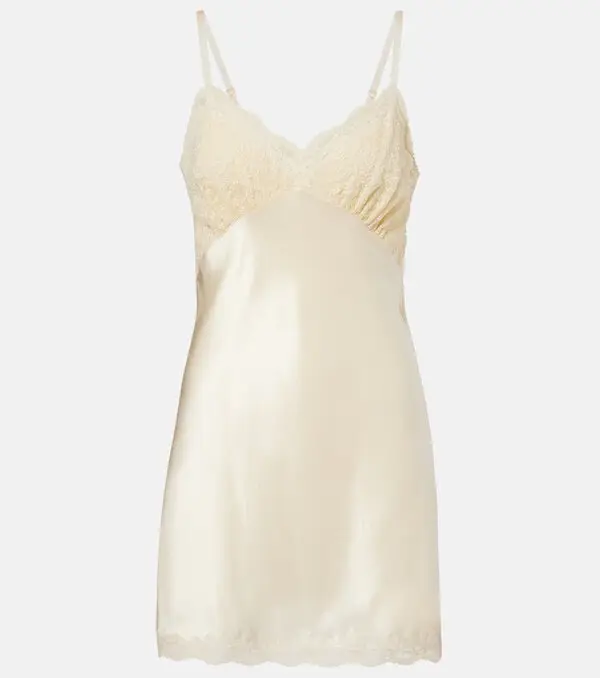 Saint Laurent Lace-trimmed Silk Satin Slip Dress - Yellow
