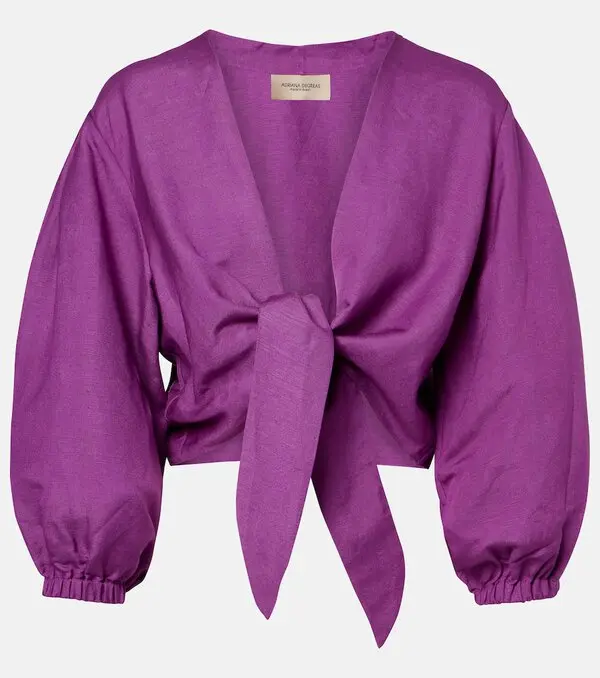 ADRIANA DEGREAS Linen-blend Crop Top - Purple
