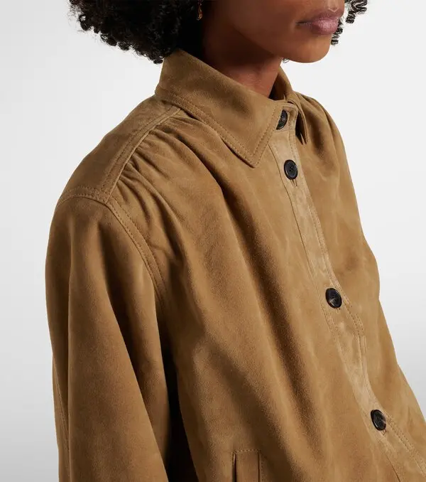 Saint Laurent Gathered Suede Jacket - Beige