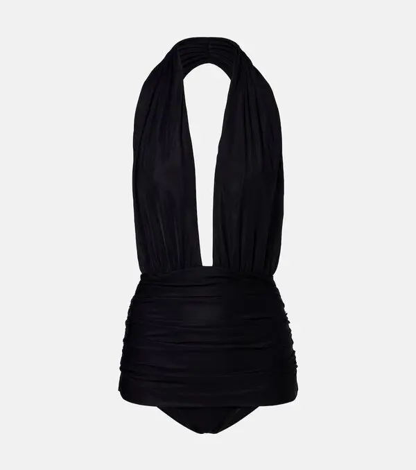 ADRIANA DEGREAS Draped Halterneck Swimsuit - Black