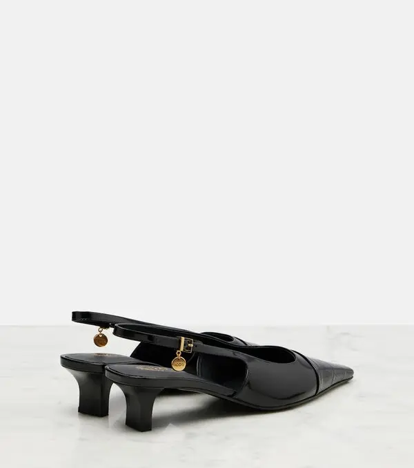 TOD'S Croc-effect Patent Leather Slingback Pumps - Black