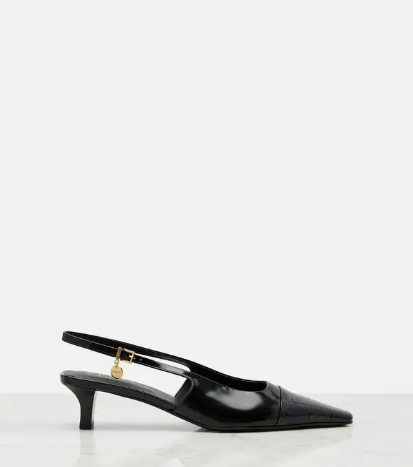 TOD'S Croc-effect Patent Leather Slingback Pumps - Black
