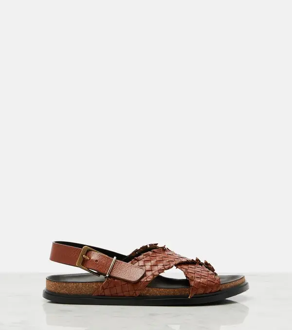 THE ROW Buckle Woven Leather Sandals - Brown