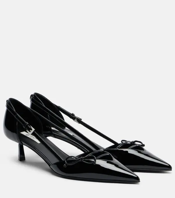 Prada Bow-detail Patent Leather Pumps - Black