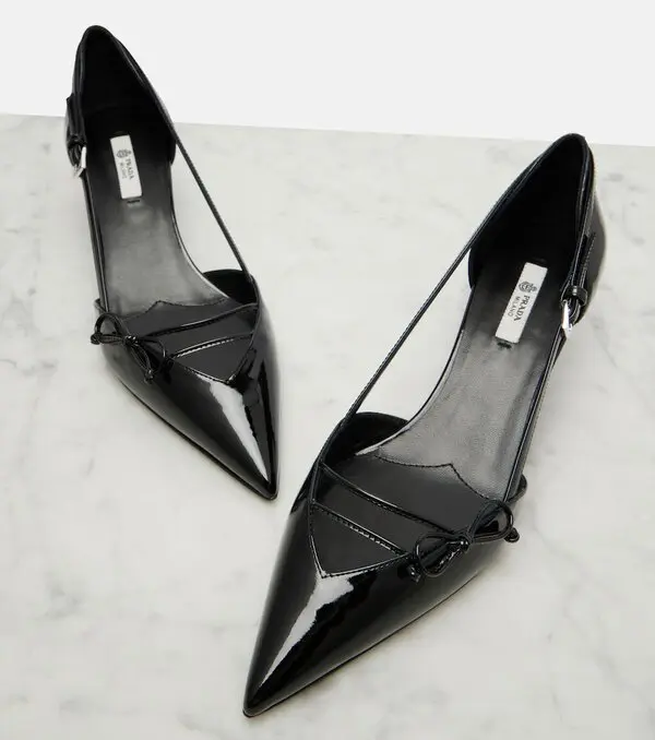 Prada Bow-detail Patent Leather Pumps - Black