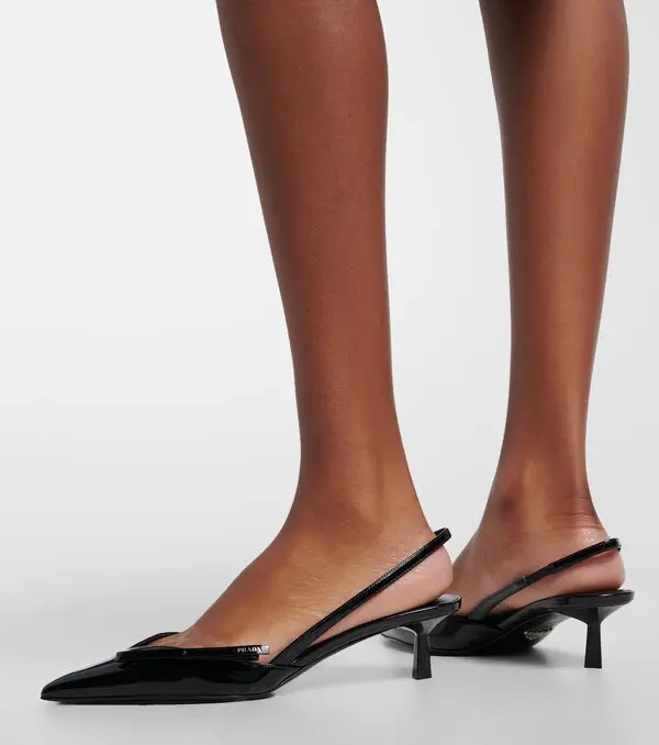 Prada Patent Leather Slingback Pumps - Black