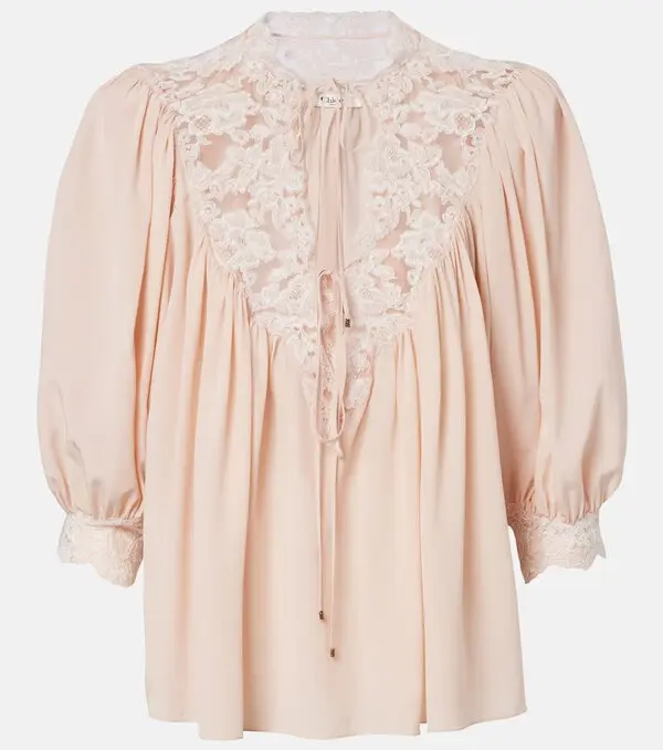 Chloé Lace-trimmed Silk Crêpe De Chine Blouse - Pink