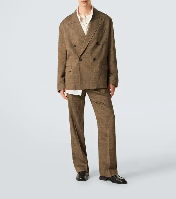 Our Legacy Halt Double-breasted Linen, Silk And Cotton Blazer - Brown