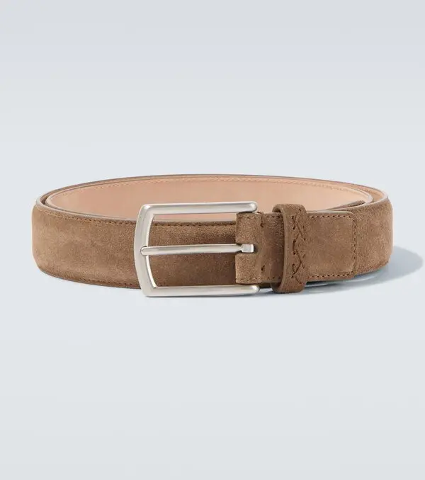 Zegna Triple Stitch Suede Belt - Beige