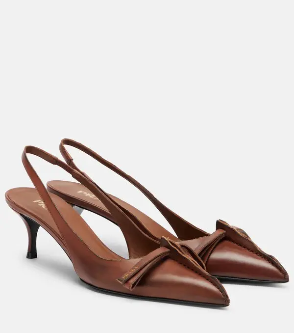 Prada Leather Slingback Pumps - Brown