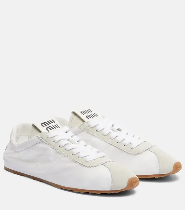 Miu Miu Plume Suede-trimmed Sneakers - White