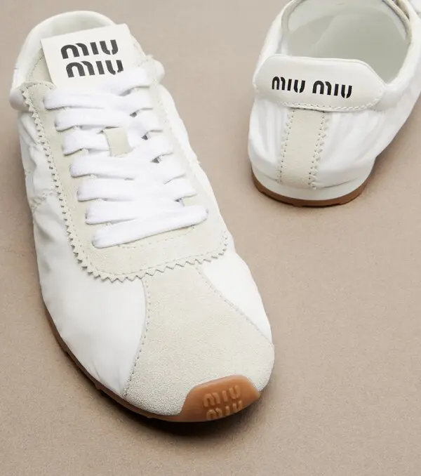 Miu Miu Plume Suede-trimmed Sneakers - White
