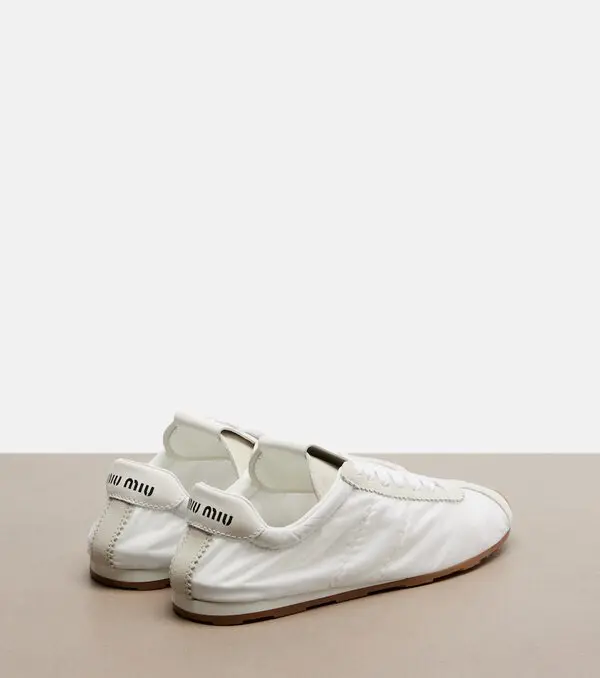 Miu Miu Lace-up Suede-trimmed Nylon Sneakers - White