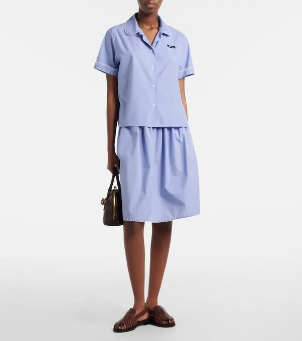 Miu Miu Gingham Lace-trimmed Cotton Poplin Shirt