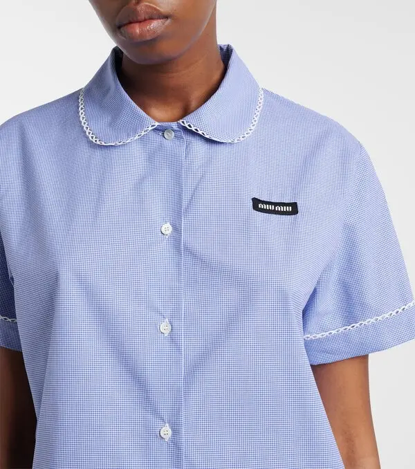 Miu Miu Gingham Lace-trimmed Cotton Poplin Shirt