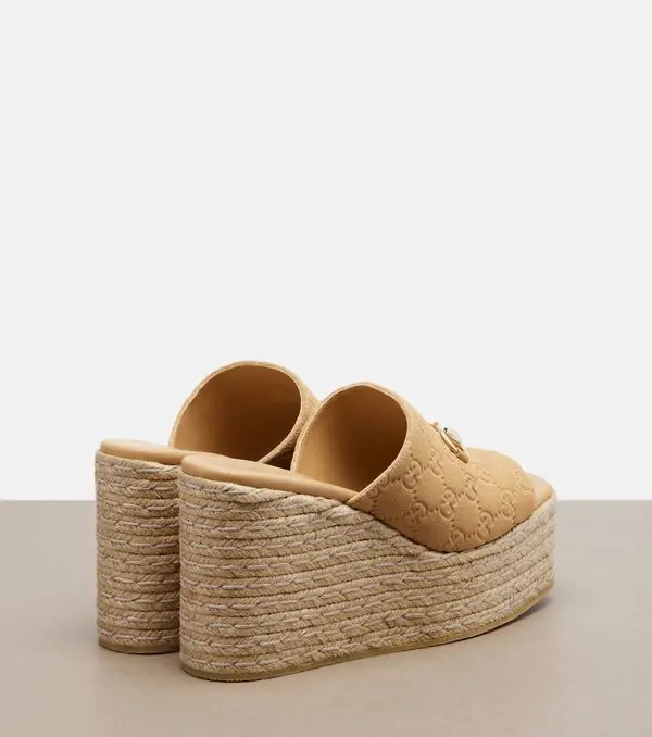 Gucci Horsebit Suede Espadrille Wedges - Beige