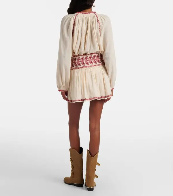 MARANT ETOILE Embroidered Cotton Mini Skirt - Beige