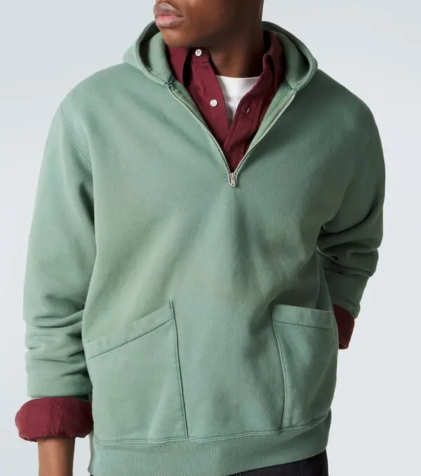 A.PRESSE Vintage Cotton Jersey Half-zip Hoodie