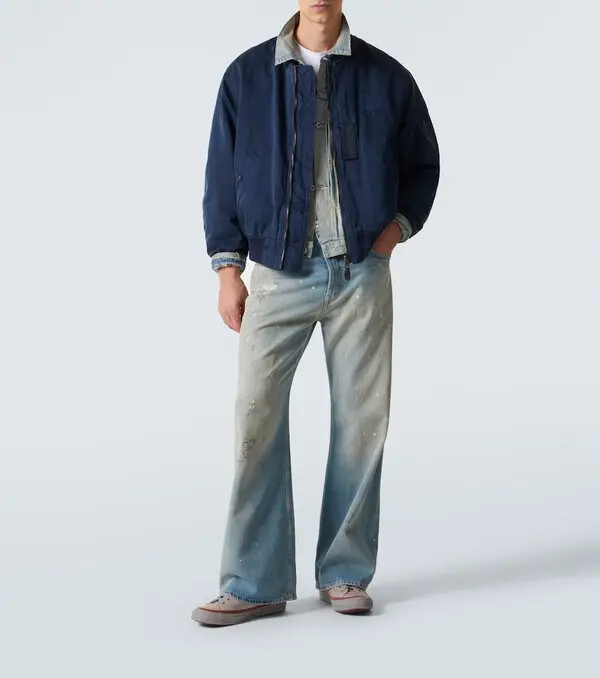 A.PRESSE Vintage Silk And Cotton Bomber Jacket - Blue