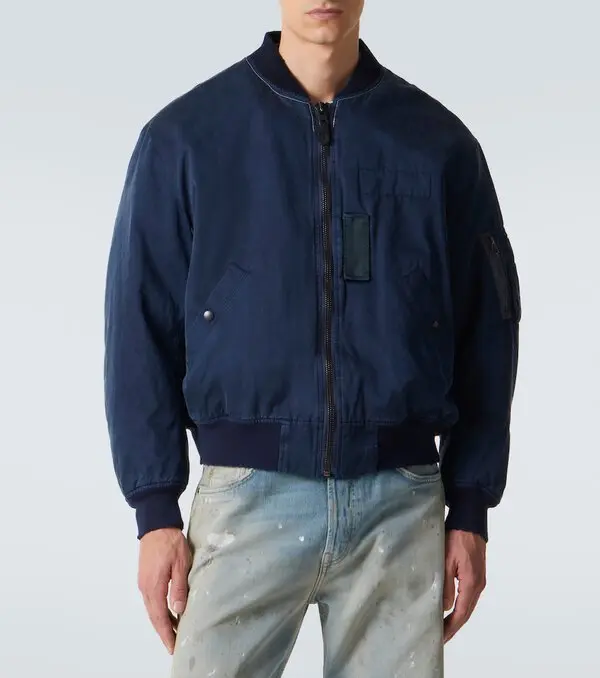 A.PRESSE Vintage Silk And Cotton Bomber Jacket - Blue