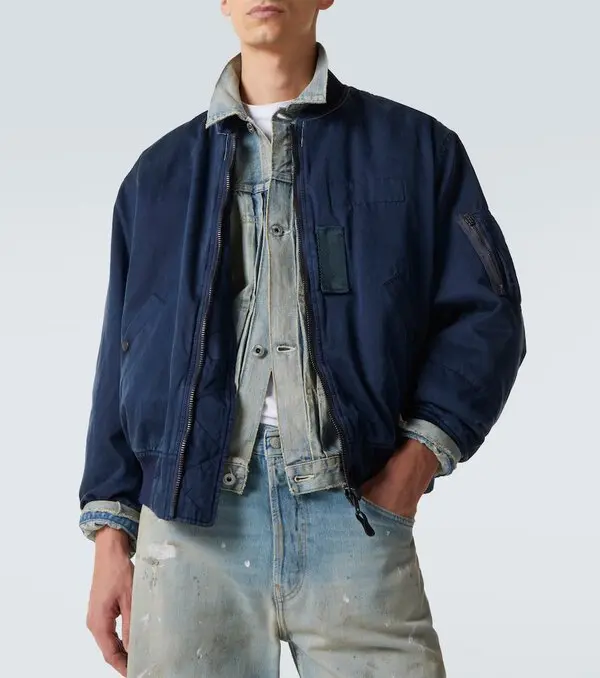 A.PRESSE Vintage Silk And Cotton Bomber Jacket - Blue