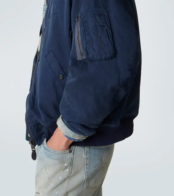 A.PRESSE Vintage Silk And Cotton Bomber Jacket - Blue