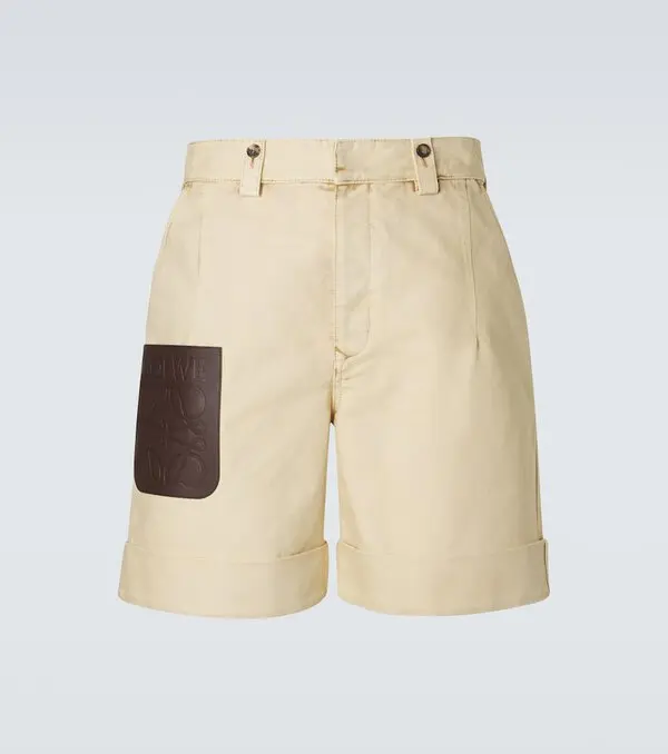 Loewe Anagram Leather-trimmed Cotton Shorts