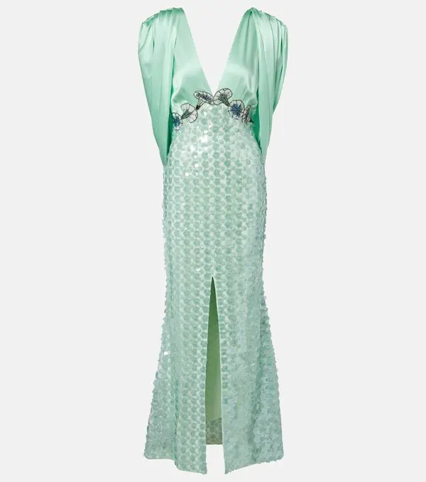LA FUORI Sequined Caped Open-back Gown