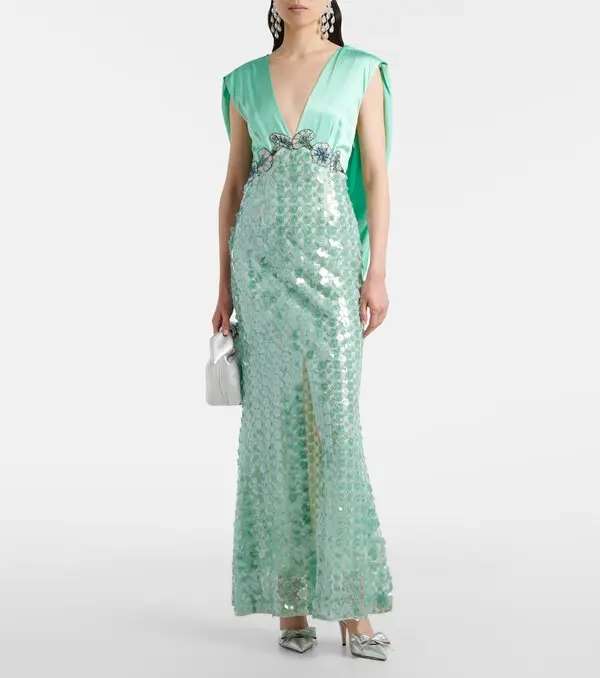 LA FUORI Sequined Caped Open-back Gown