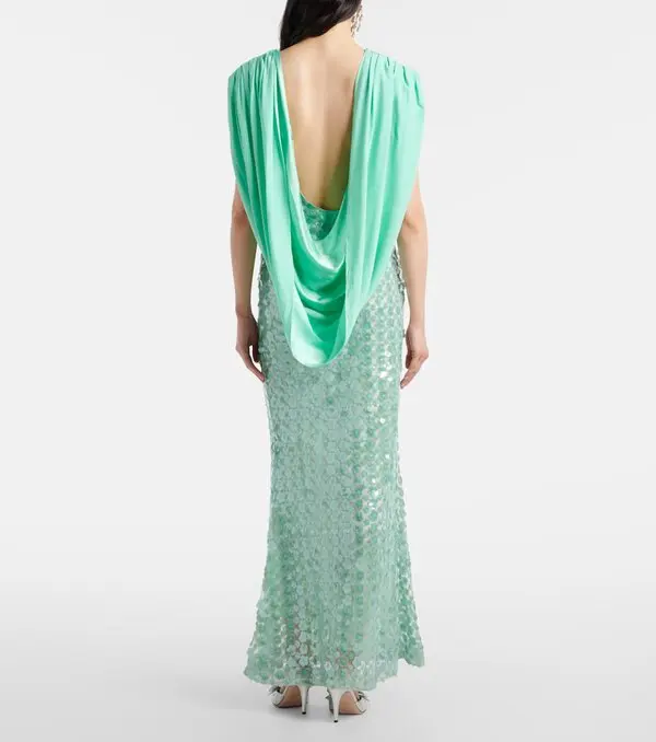 LA FUORI Sequined Caped Open-back Gown